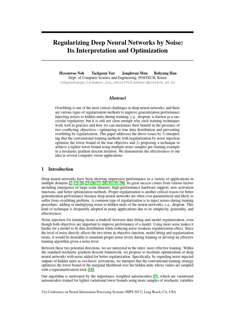 NIPS 2017 Regularizing Deep Neural Networks by Noise Its Interpretation and Optimization Paper | PDF