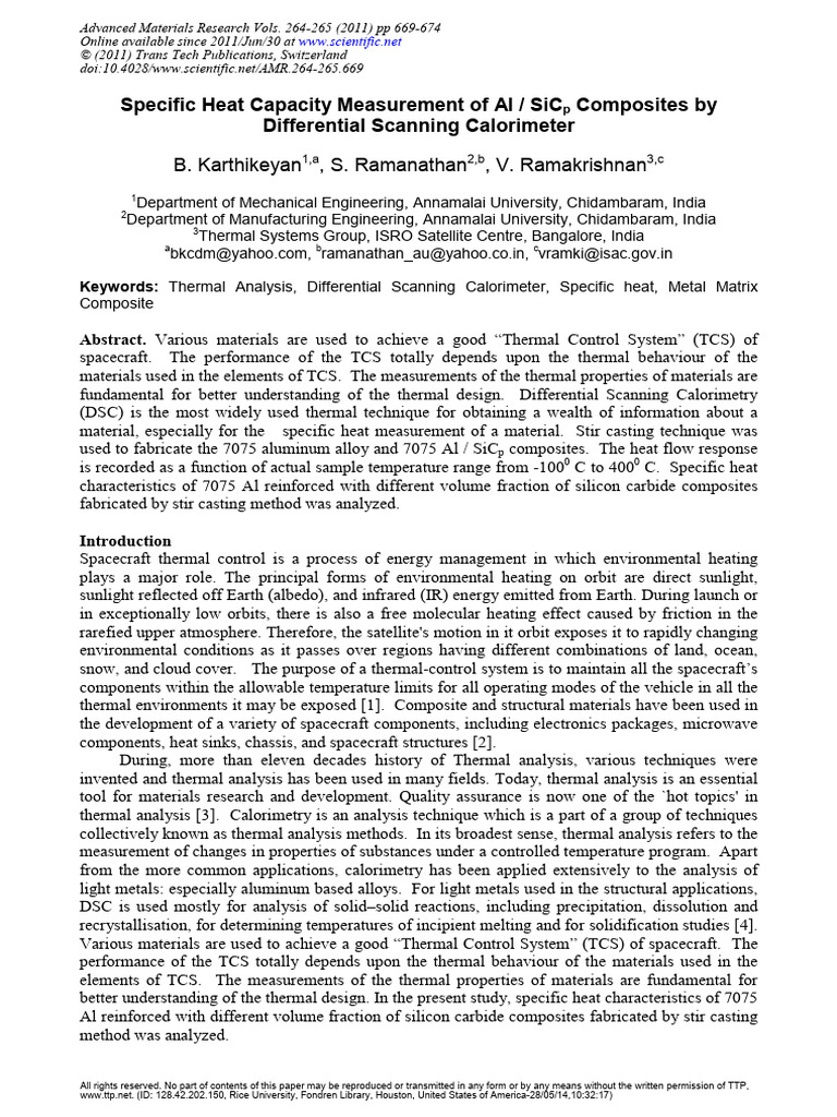 948.2011 Specific Heat Capacity Measurement of Al | PDF