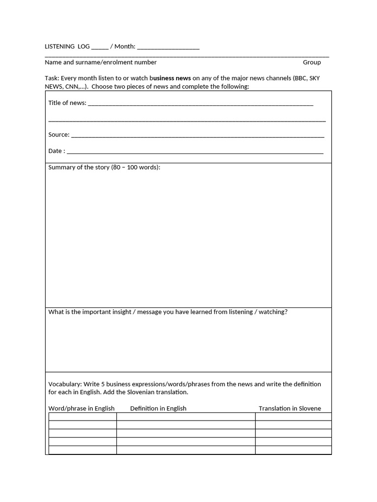 D 6 - Listening Log | PDF