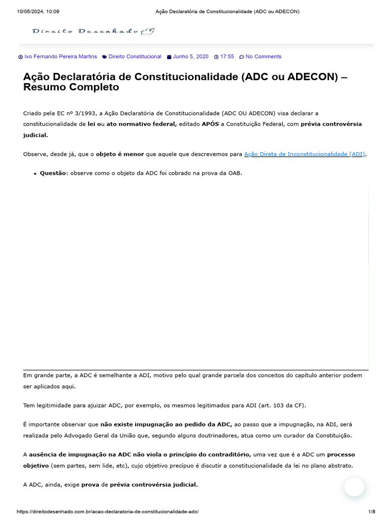 Ação Declaratória de Constitucionalidade (ADC Ou ADECON) | PDF