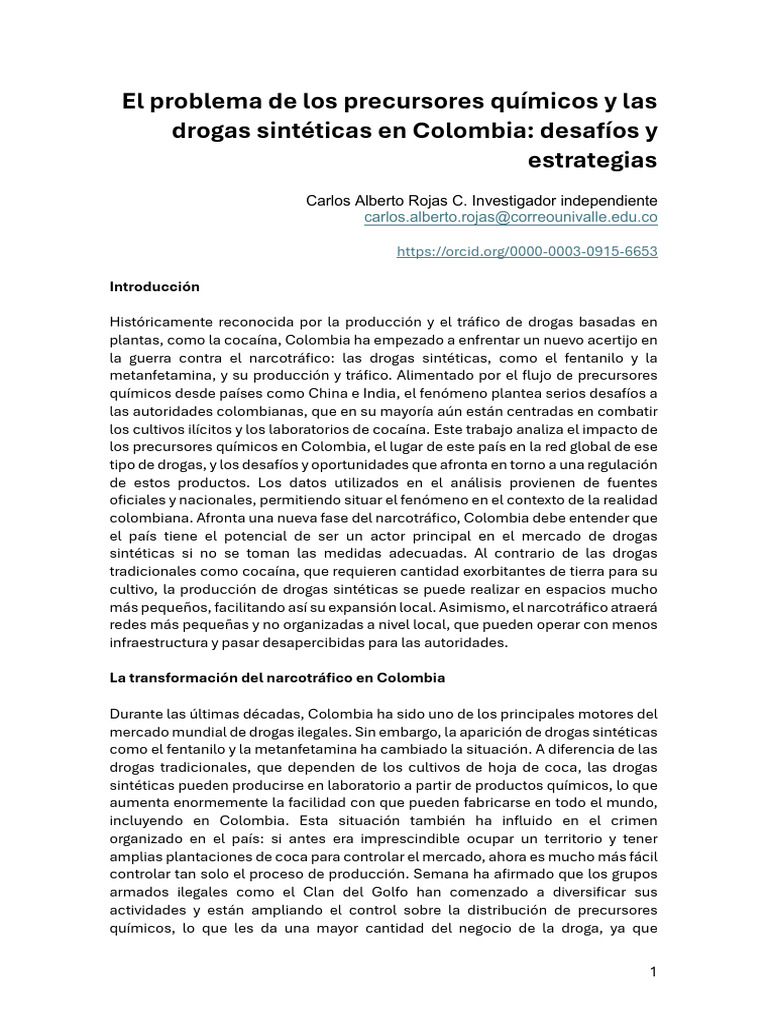 El Problema de Los Precursores Químicos y Las Drogas Sintéticas en Colombia | PDF | Comercio ...