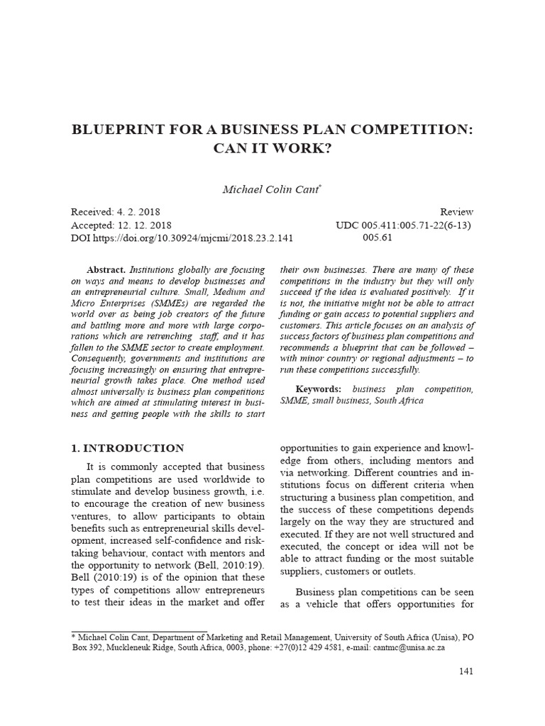 U7-Blueprint For A Business Plan Competition | PDF