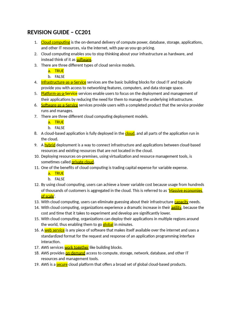 Revision Guide - CC201 | PDF