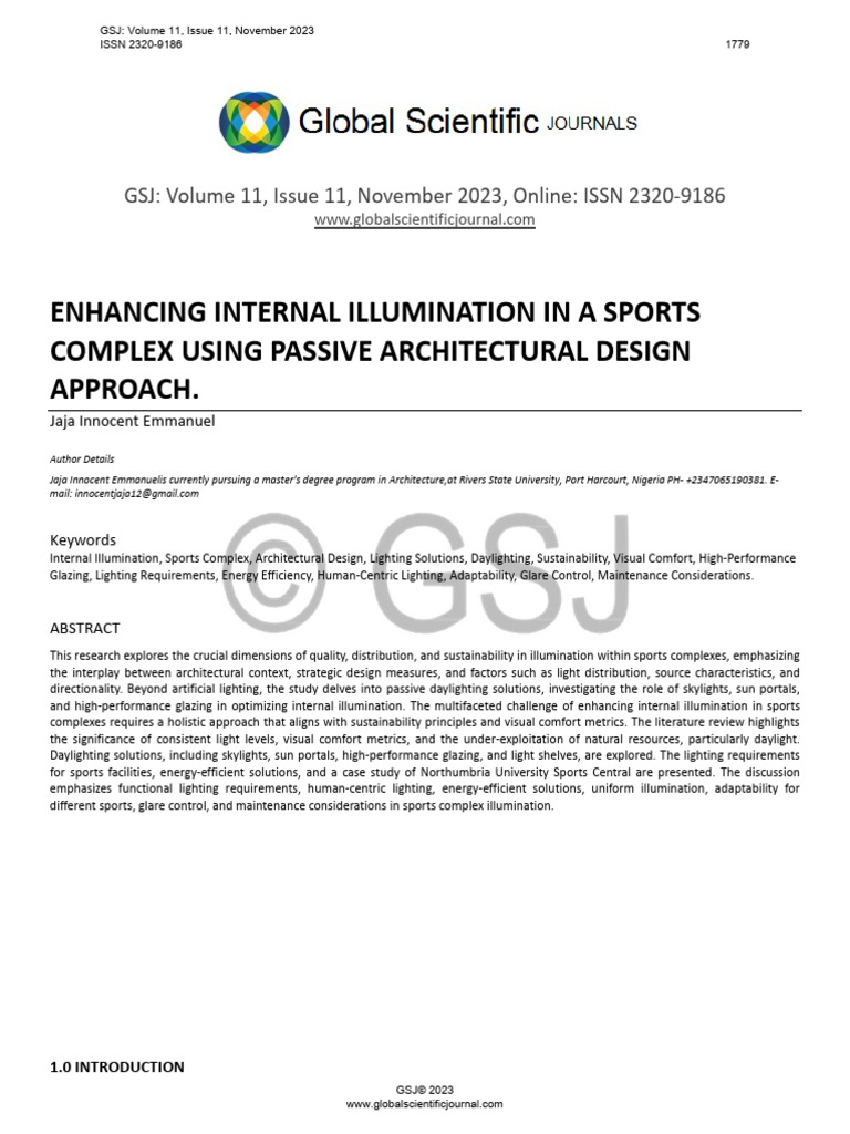 Enhancing Internal Illumination in a Sports Complex Using Passive ... Enhancing Internal Illumination in a Sports Complex Using Passive ...