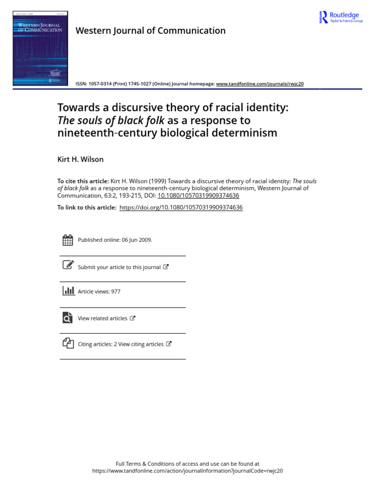 Towards A Discursive Theory of Racial Identity The Souls of Black Folk As A Response To ...