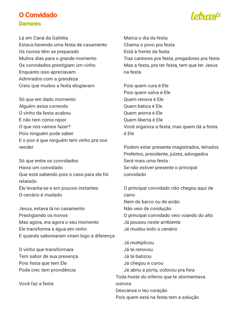 O CONVIDADO - Damares (Impressão) | PDF