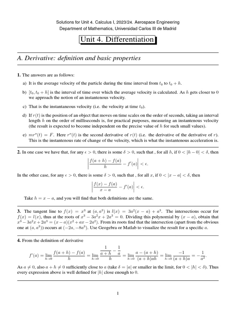 Differentiation - Solutions | PDF