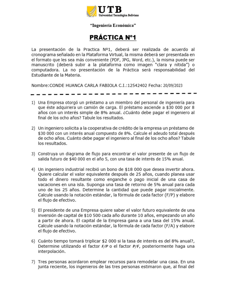 Practica Final 1er Parcial. | PDF | Interés | Negocios