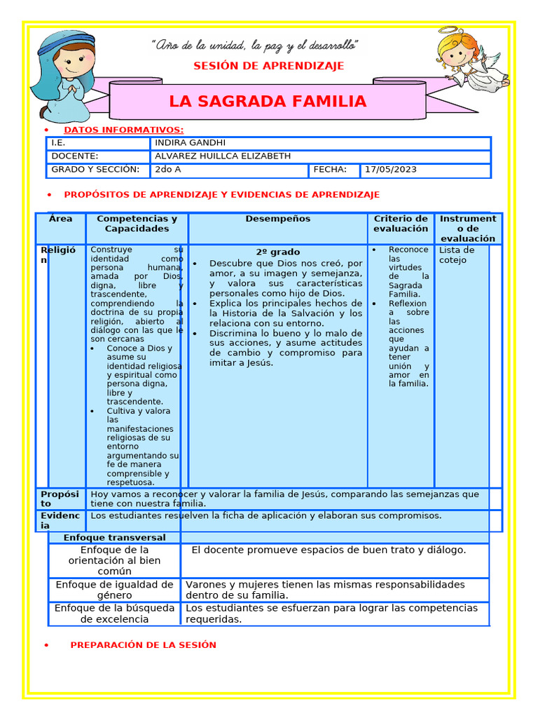 2º E3 S2 Sesion D2 Religion Sagrada Familia | PDF
