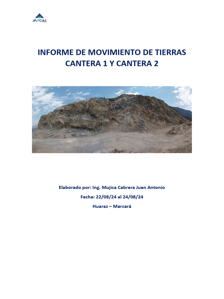 INFORME DE MOVIMIENTO DE TIERRAS CANTERA 1 Y CANTERA 2 DEL 22 Al 24 DEL 2024 | PDF