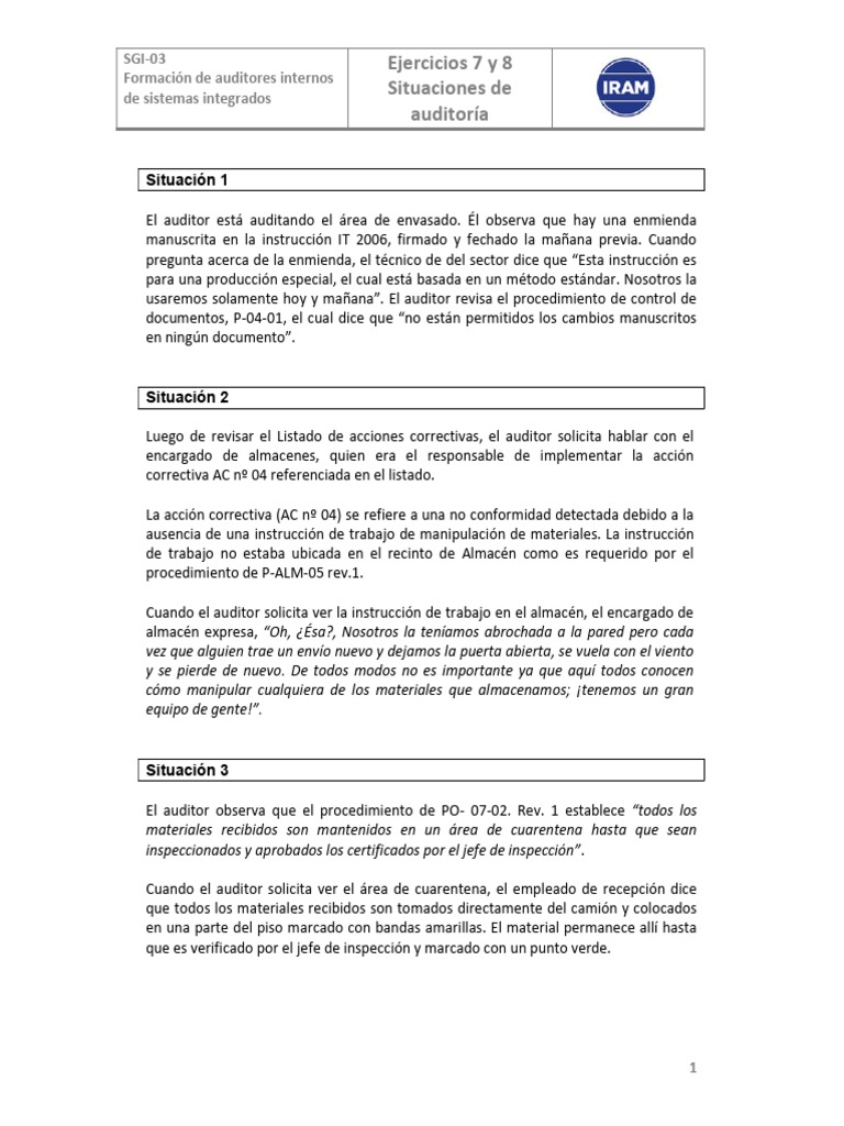SGI-03-Ejercicio 7y8 - Situaciones de Auditoría | PDF