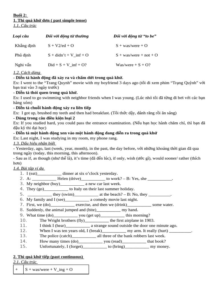 Bu I 2 - 3 Thì Quá KH | PDF