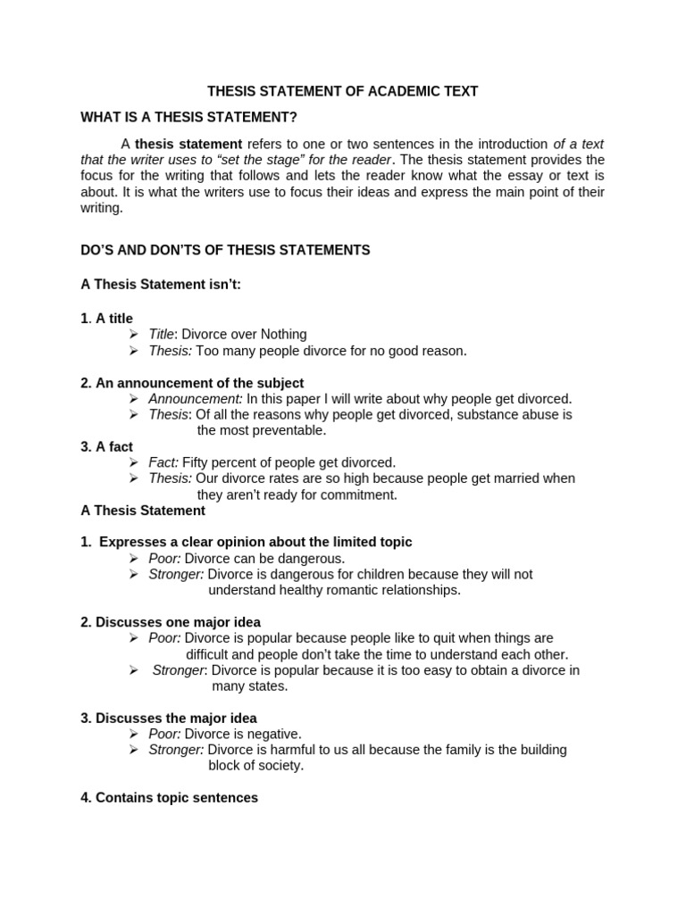 Thesis Statement of Academic Text | PDF