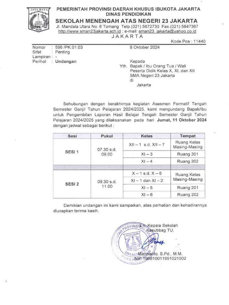Und Pengambilan Rapor Tengah Semester Ganjil TP 2024 2025 | PDF