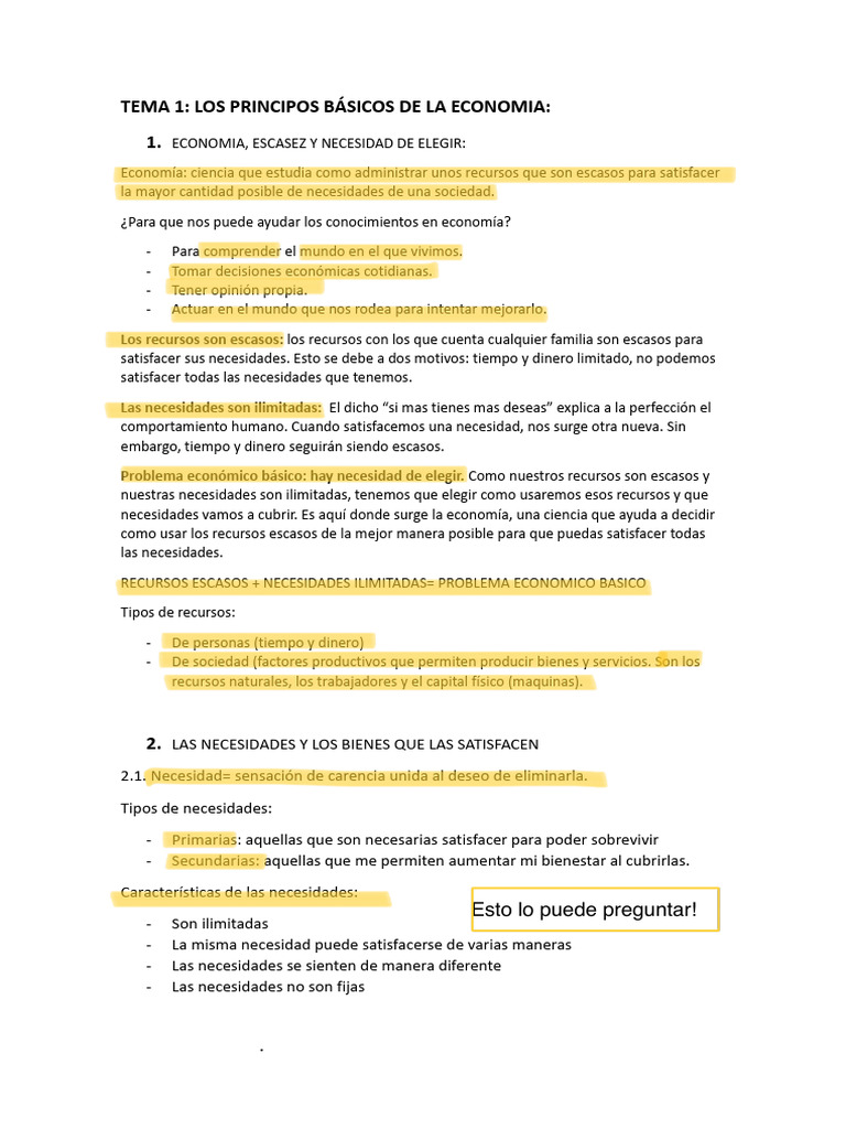 Tema 1. Los Principios Basicos de La Economia | PDF