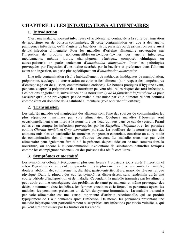 Chap4 Intoxication Alimentaire | PDF