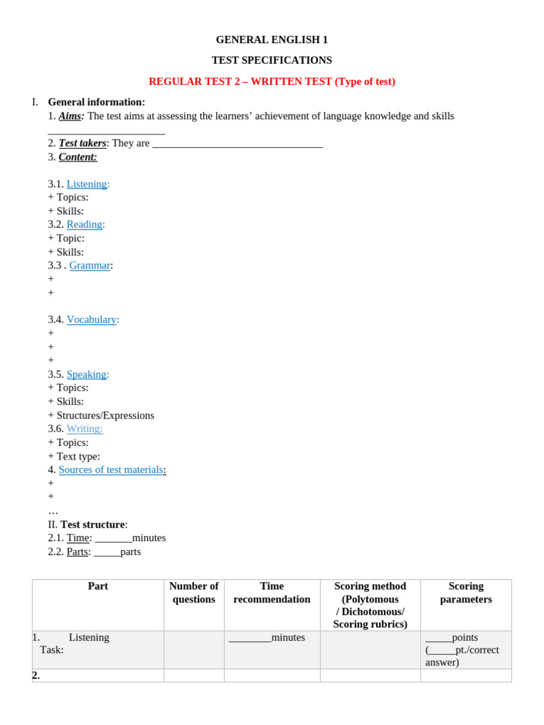 Test Specification Format | PDF