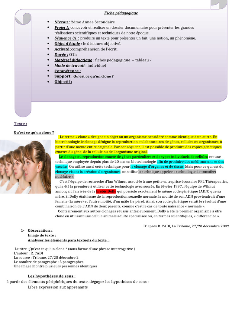 Ce 2as Clonage | PDF