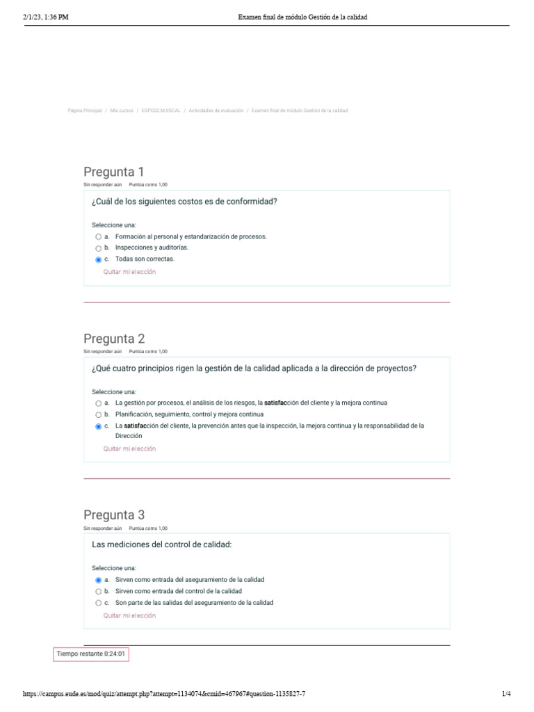 Examen Final de Mo Dulo Gestio N de La Calidad PDF | PDF | Gestión de ...