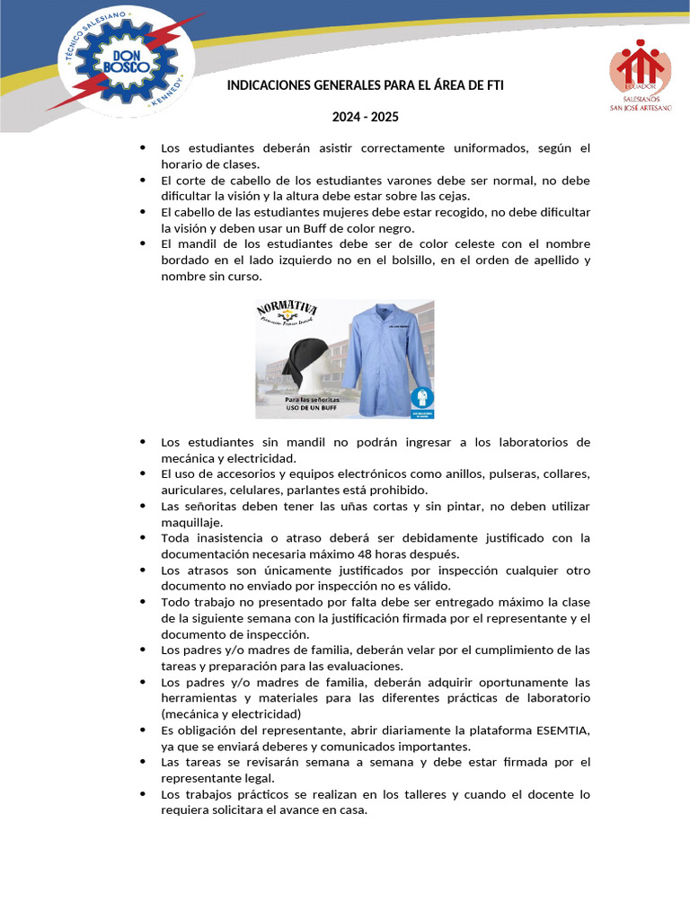 Ylppmf INDICACIONES GENERALES PARA EL AREA DE FTI | PDF