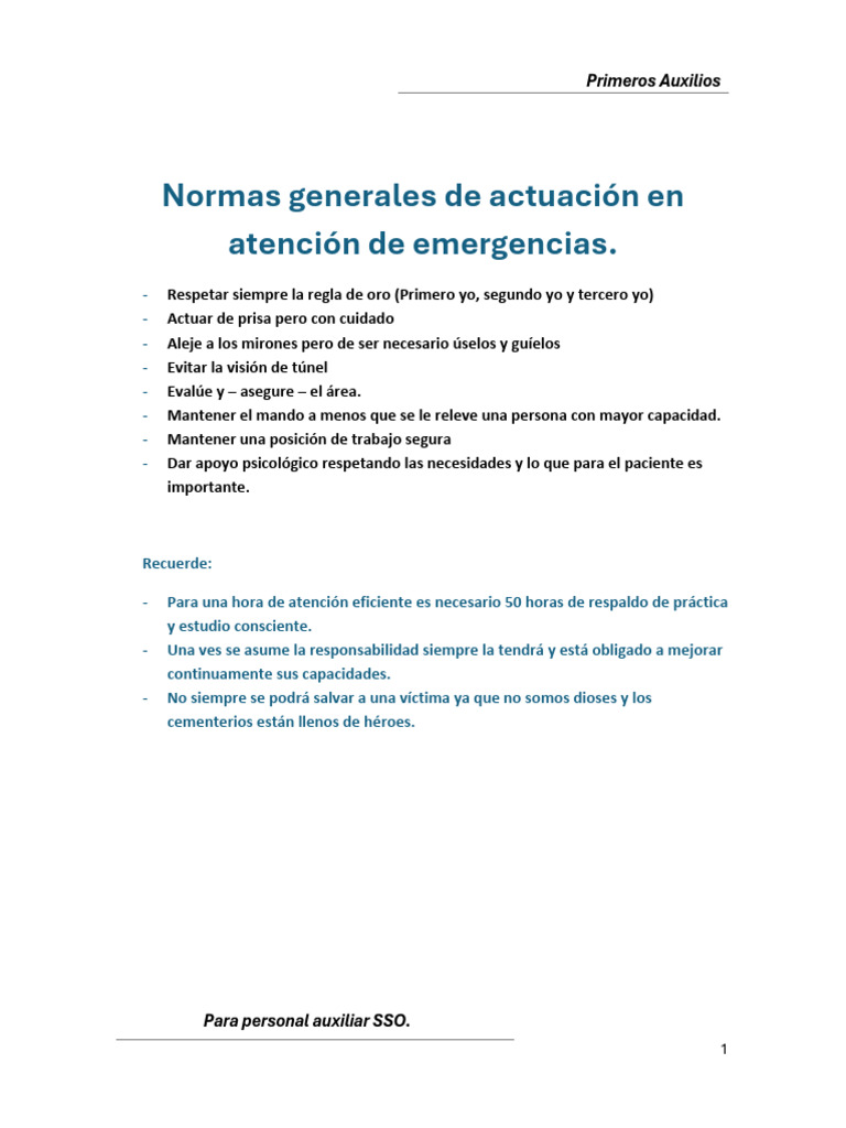 Normas Generales de Actuación en Atención de Emergencias | PDF