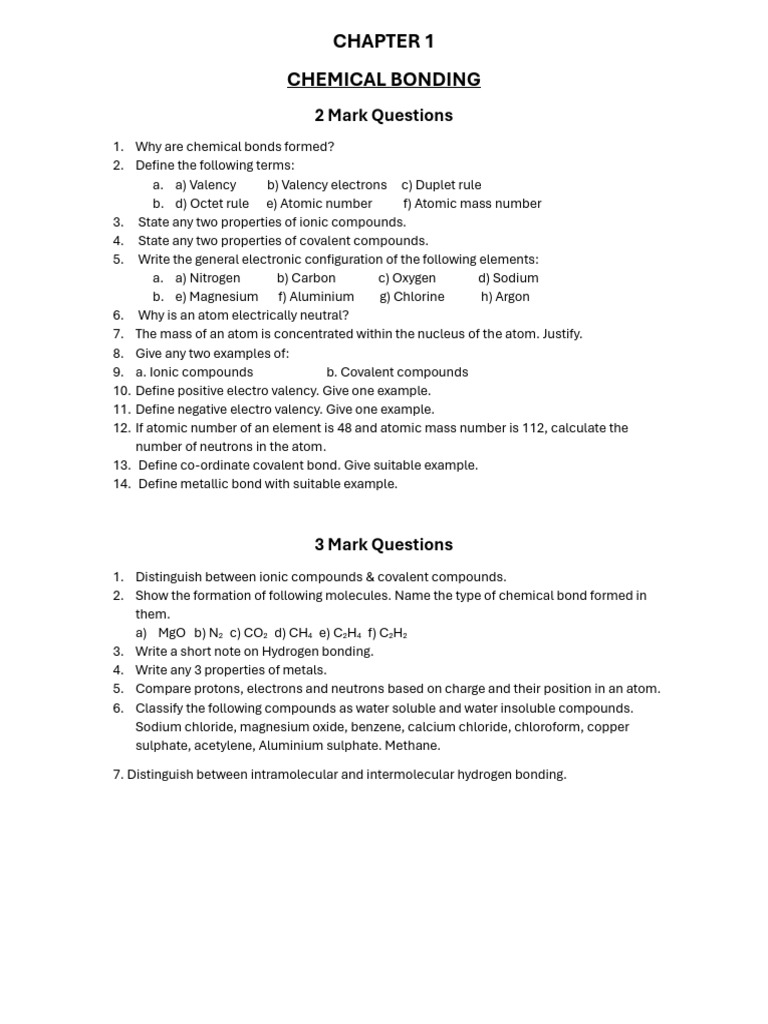 Chemical Bonding Practice Quetions | PDF | Technology & Engineering