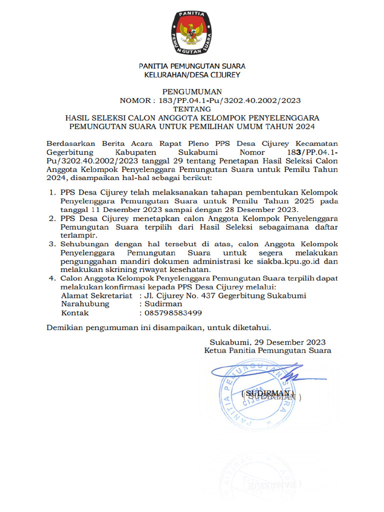 6 Pengumuman PPS Penetapan Hasil | PDF