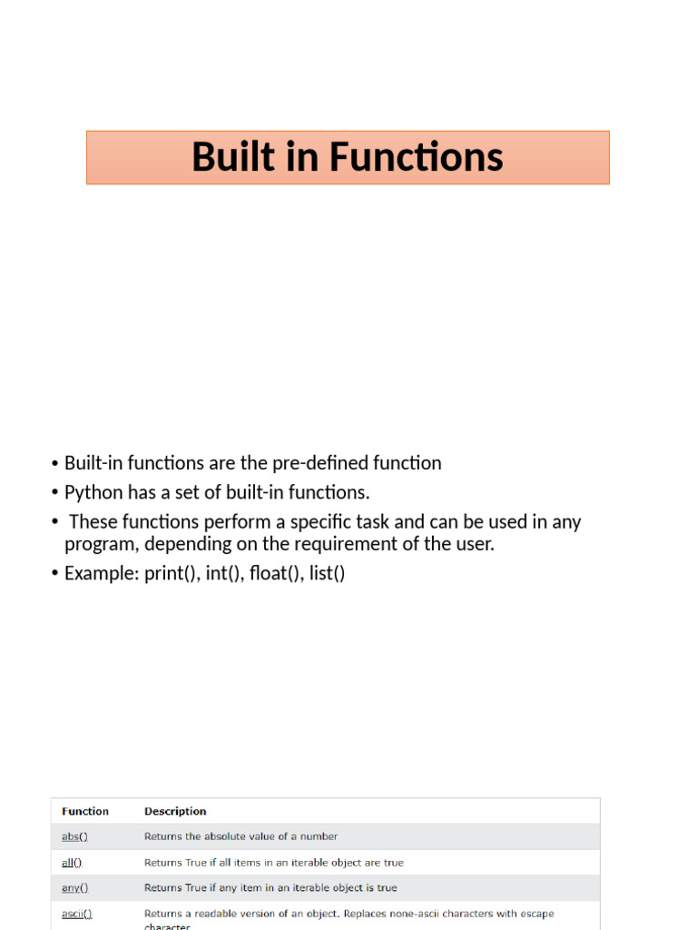 Built in Functions | PDF