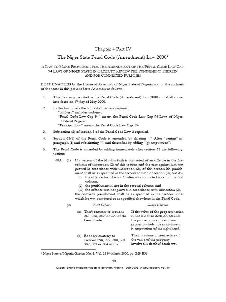 The Niger State Penal Code (Amendment) Law 2000 | PDF | Robbery ...