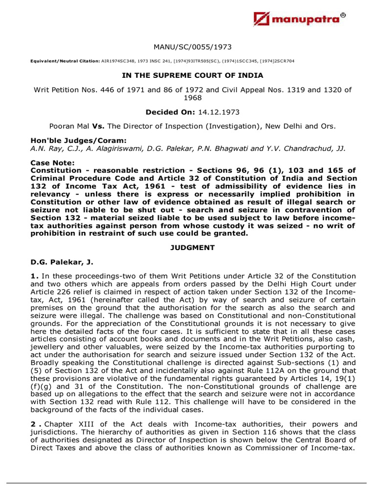 Pooran Mal Vs The - Director of Inspection | PDF