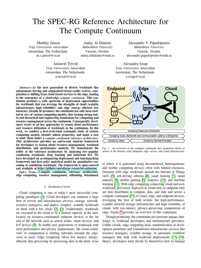 The SPEC-RG Reference Architecture For The Compute Continuum | PDF