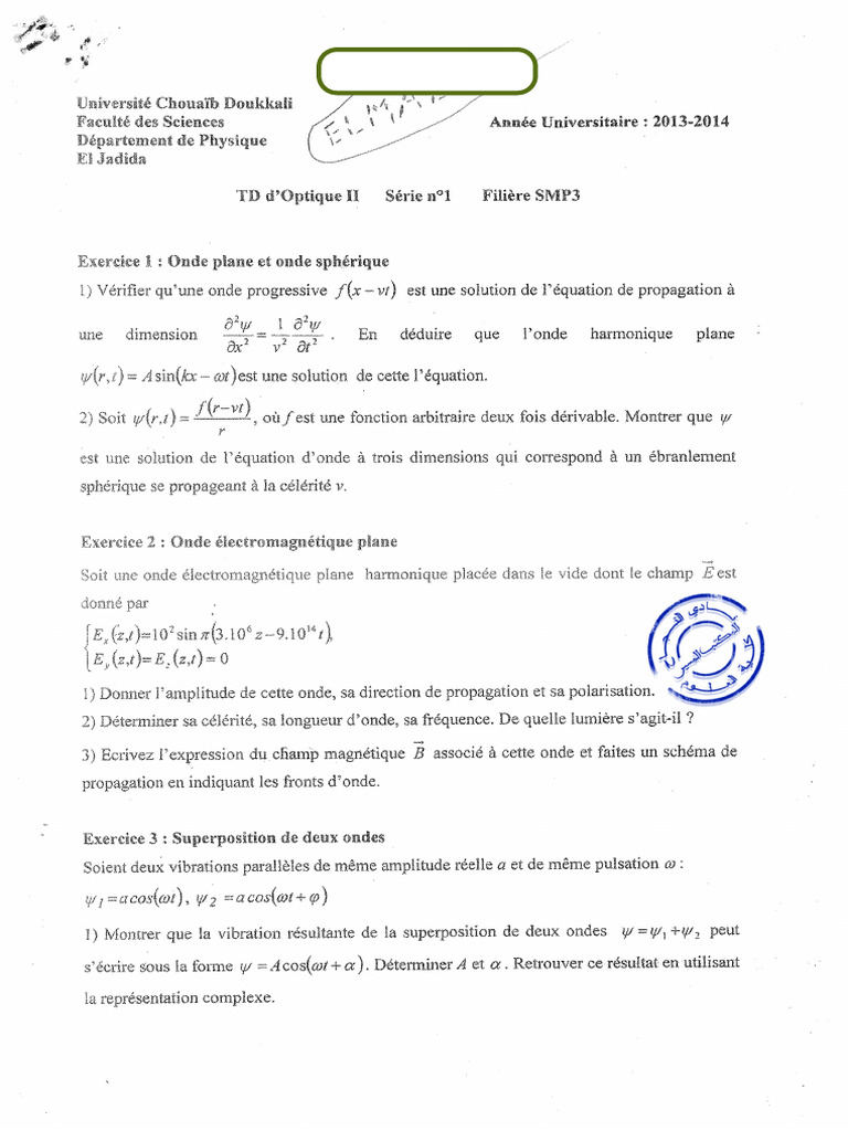 Exe Corr Optique Ondulatoire FSJ 2 | PDF