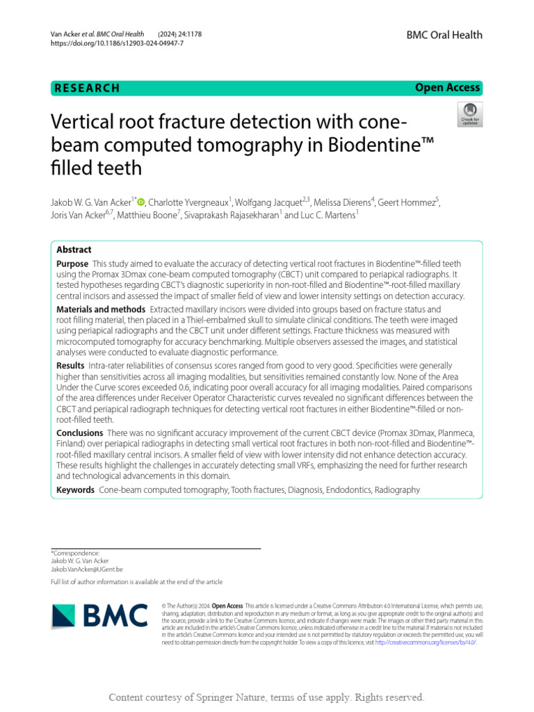 Vertical Root Fracture Detection With Cone-Beam Co | PDF