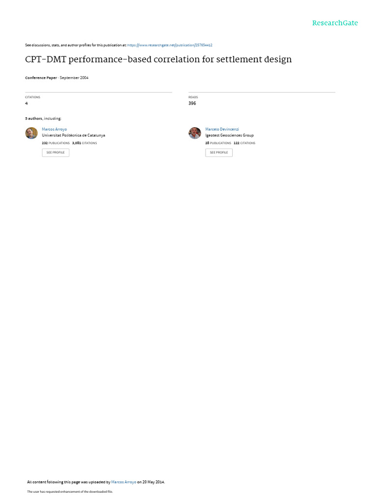 CPT DMT Performance Based Correlation For Settlement Design | PDF