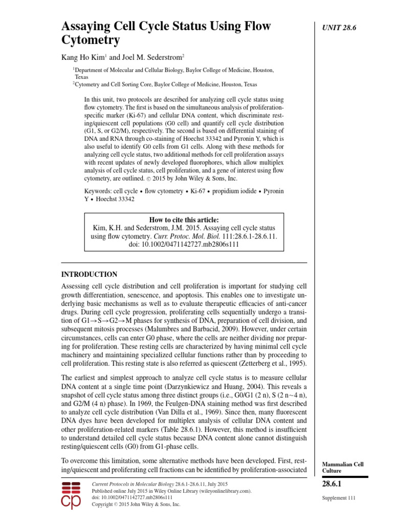 CP Molecular Biology - 2015 - Kim - Assaying Cell Cycle Status Using ...