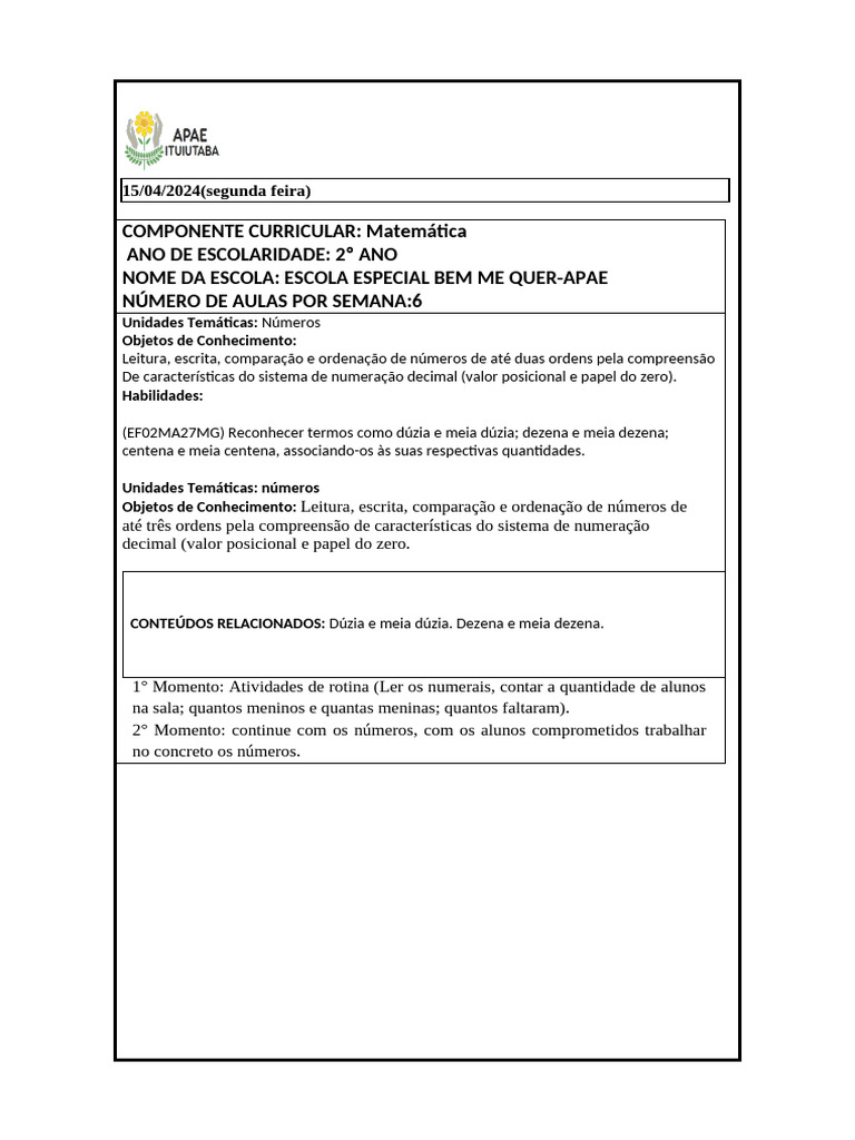 PLANO DE AULA 2 ANO 2024 15 04 | PDF