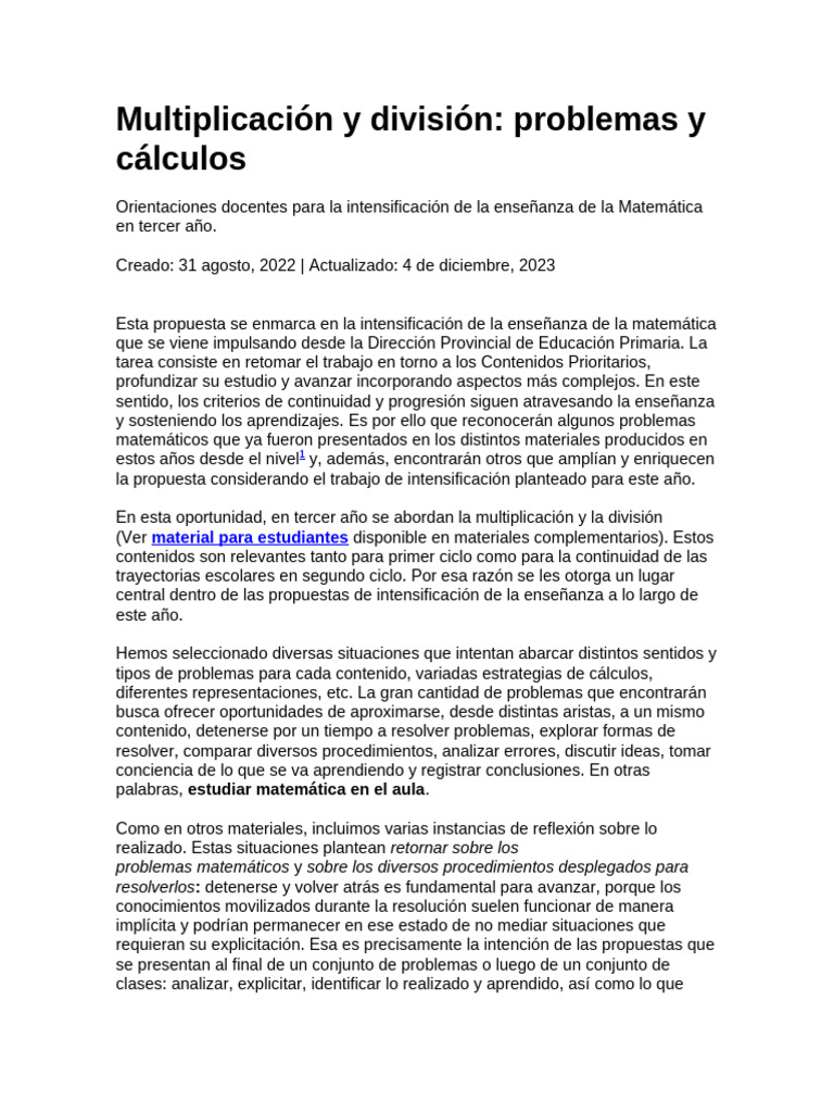 Multiplicación y División | PDF | Enseñando | Multiplicación