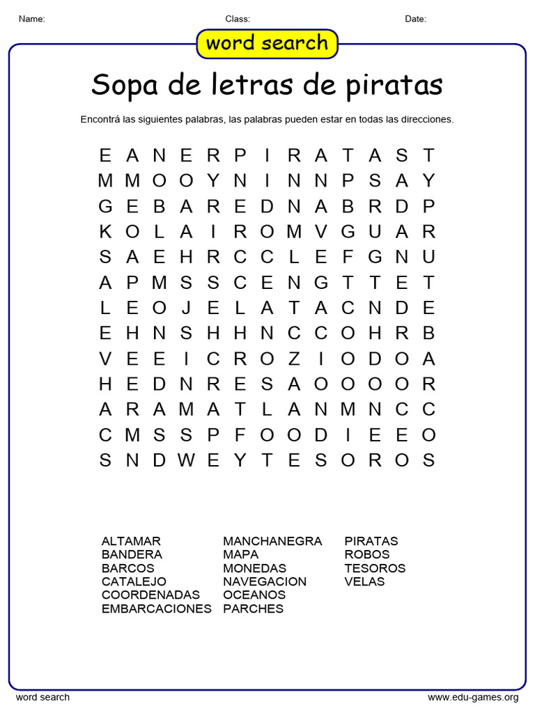 Sopa de Letras de Piratas para Niños | PDF
