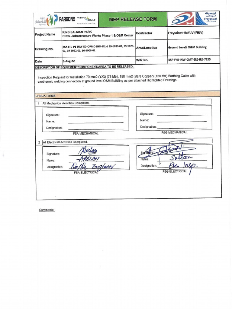 Mep Release Form (KSP FHJ Inw CMT Ele Ire 7155) | PDF