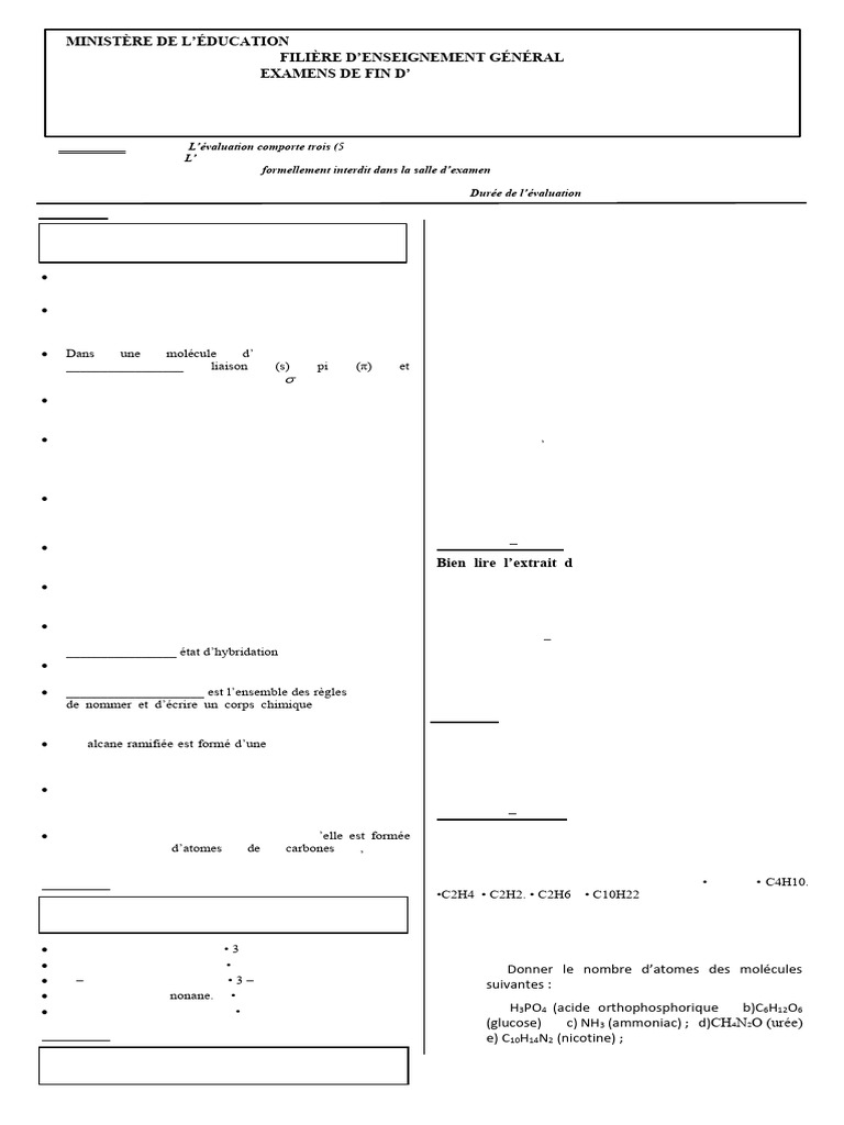 Examen Chimie Ns4-1 | PDF