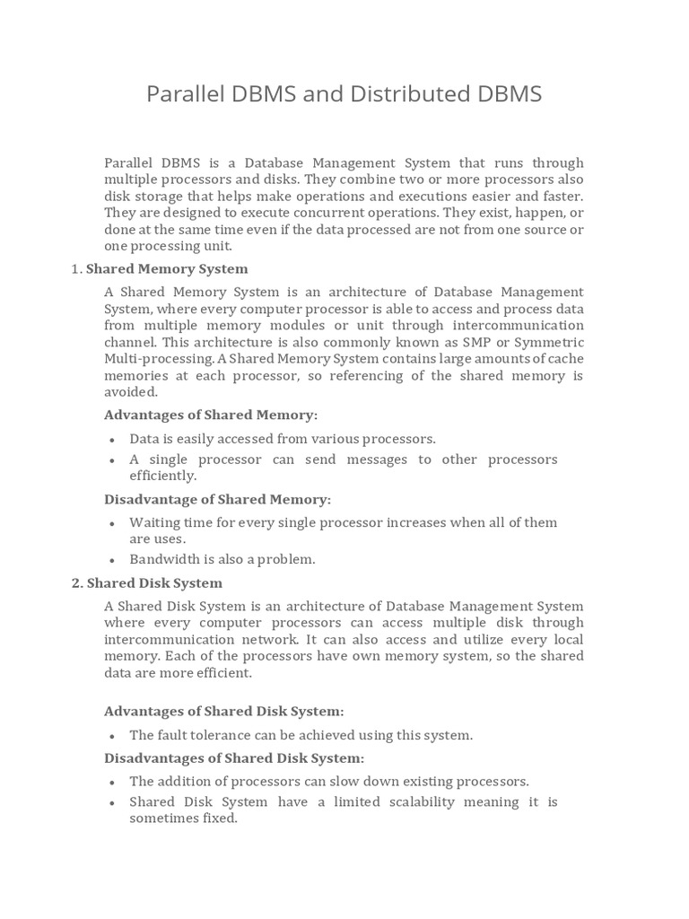 Parallel DBMS and Distributed DBMS | PDF