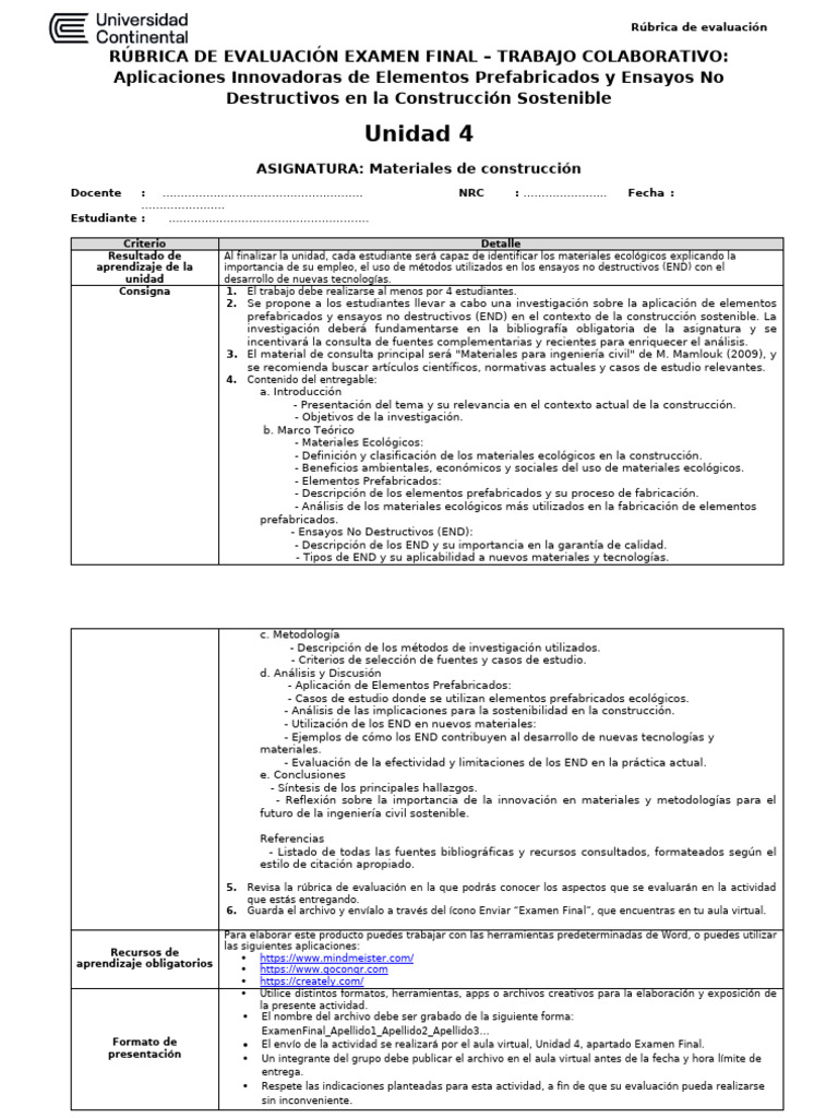 Consigna - Rúbrica EF - 2024-10 EXAMEN FINAL 2024-20 | PDF