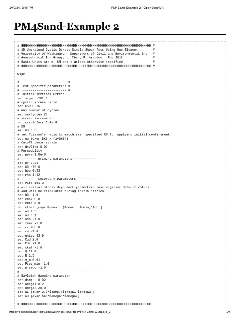 PM4Sand-Example 2 - OpenSeesWiki | PDF