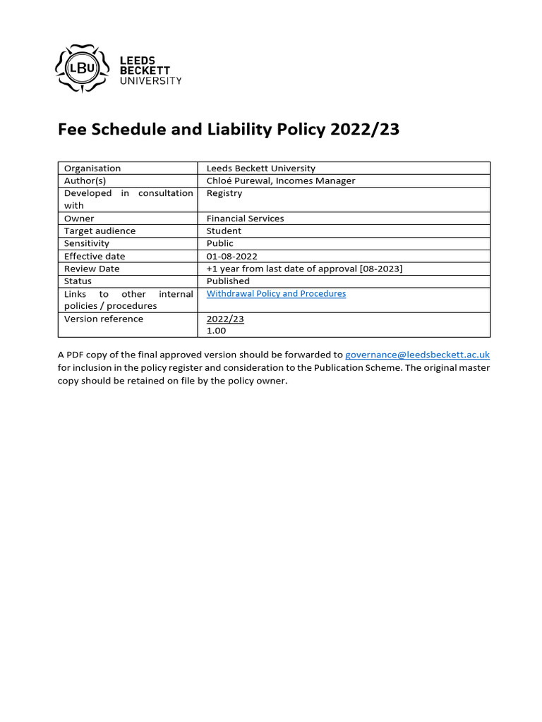 UPS Fee Schedule and Liability Policy | PDF