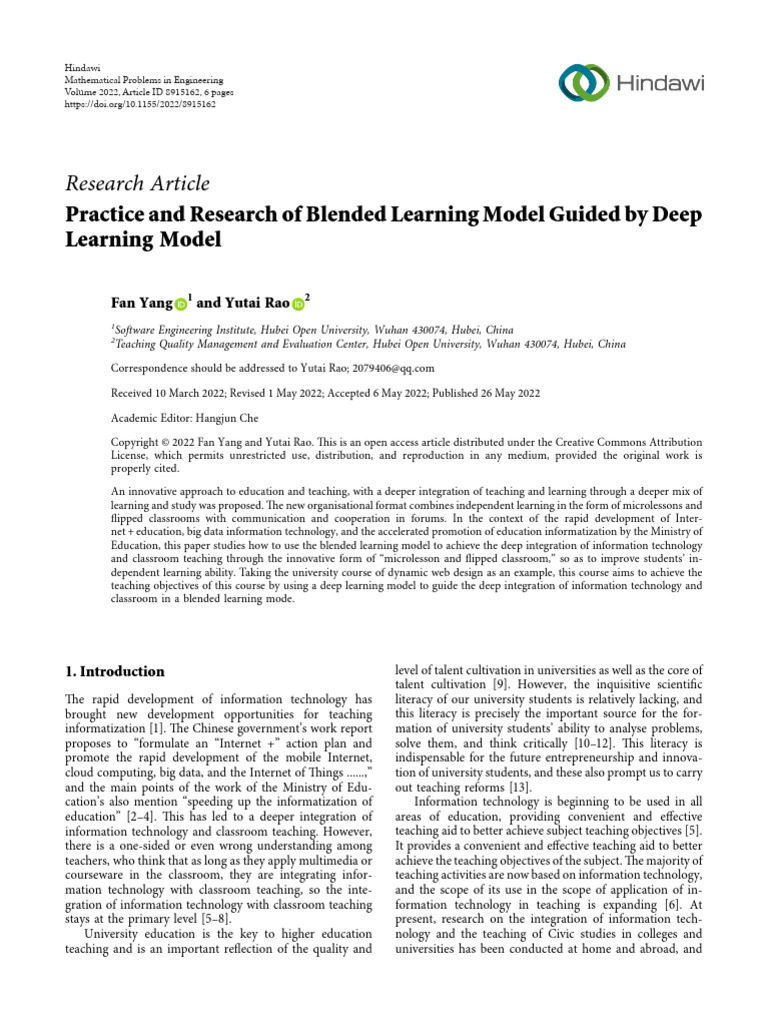 Practice and Research of Blended Learning Model Guided by Deep Learning Model | PDF