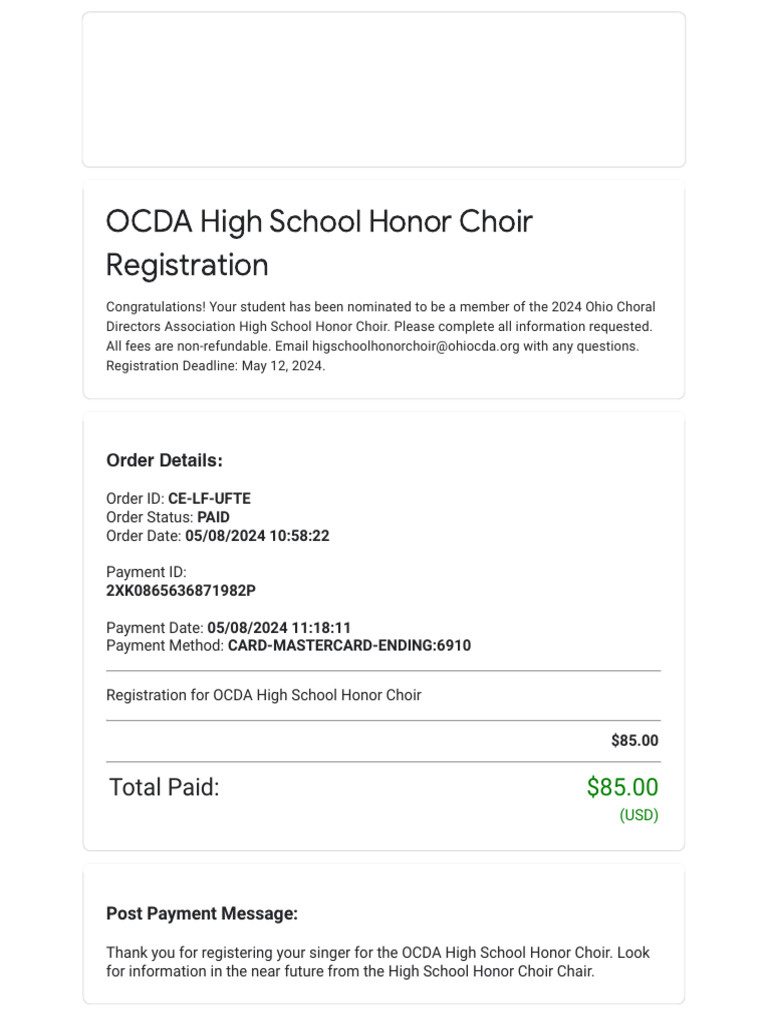 OCDA Summer HC 2024 Receipt - Jessica Tomassetti | PDF