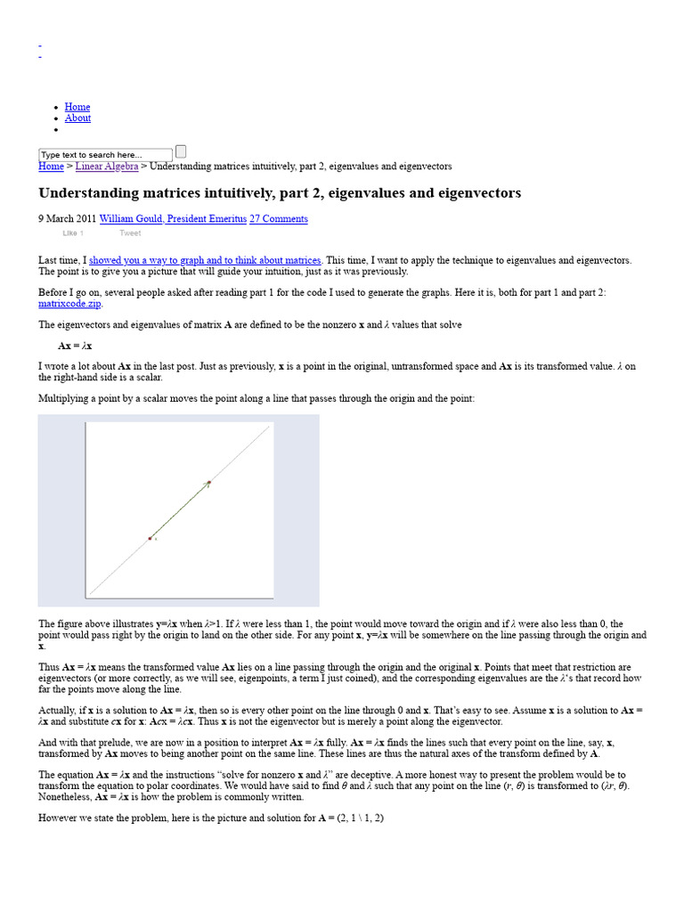 The Stata Blog Understanding Matrices Intuitively, Part 2, Eigenvalues and Eigenvectors | PDF