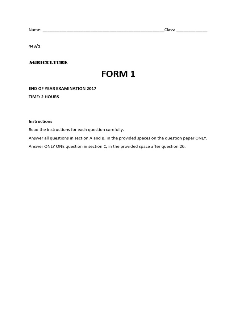 2017 Form 1 End Term 3 Agri Form One. | PDF