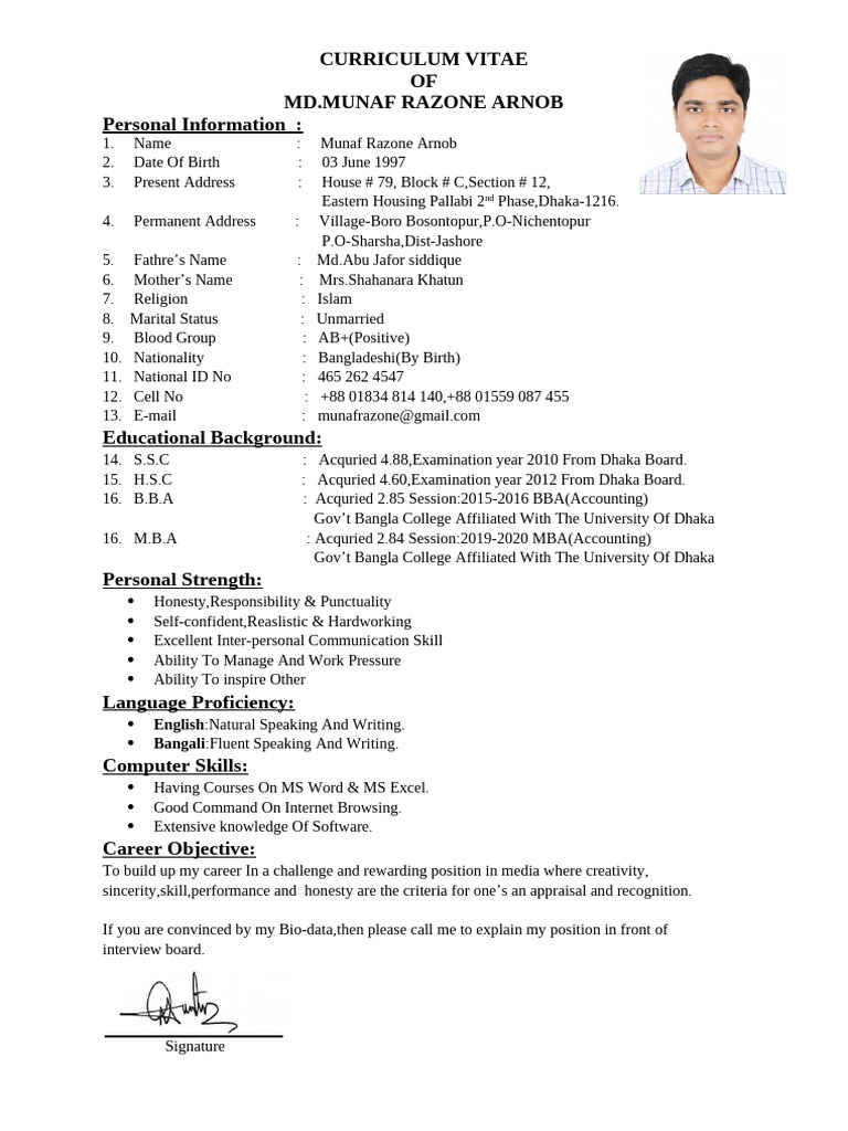 CV-Munaf Razone Arnob | PDF