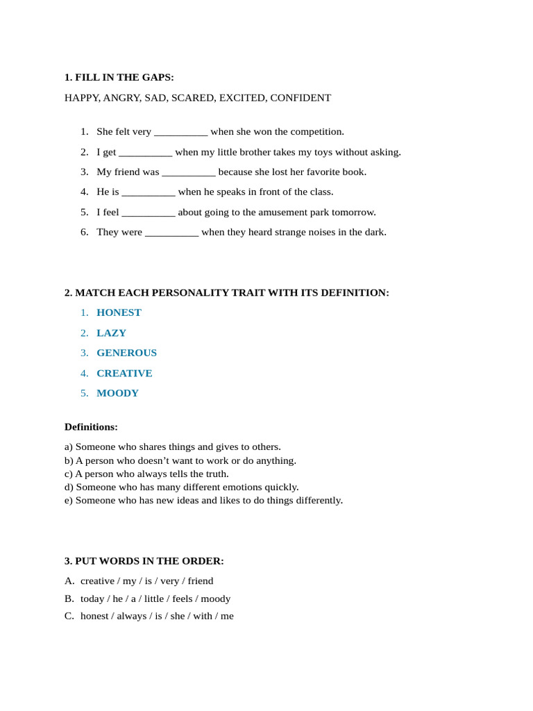 Personality - Exercises | PDF